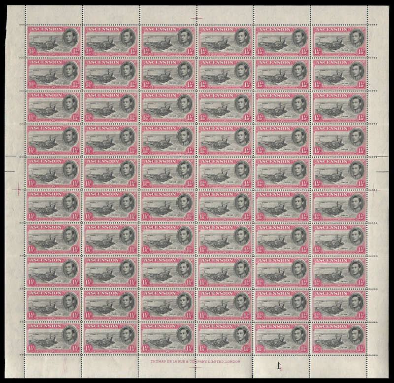 Colonial Britain - Ascension. 1938 - 1953. SG 40e. Complete sheet with 2 varieties. Unmounted ...
